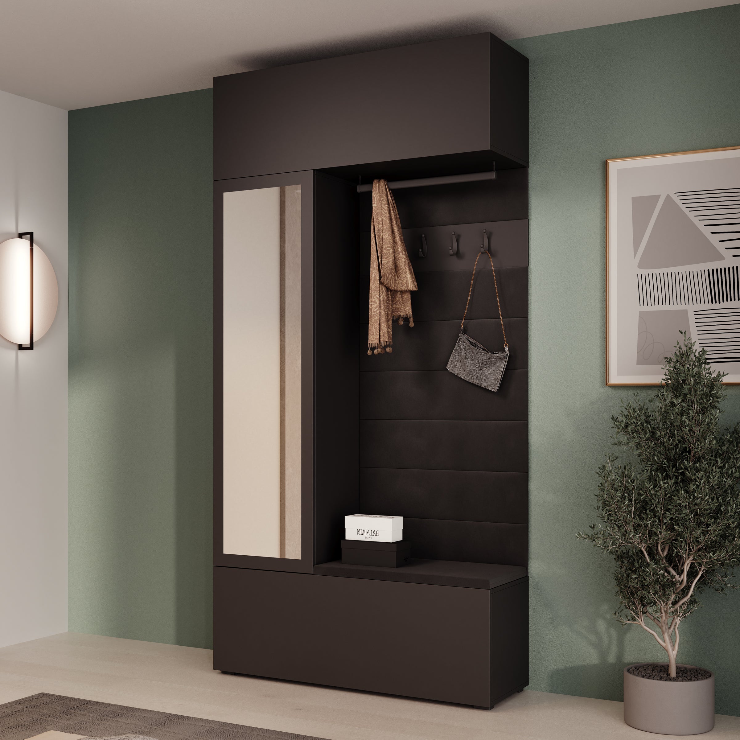 Telora - Halkast met deur - Zwart - 115x38x232 cm – Meubella